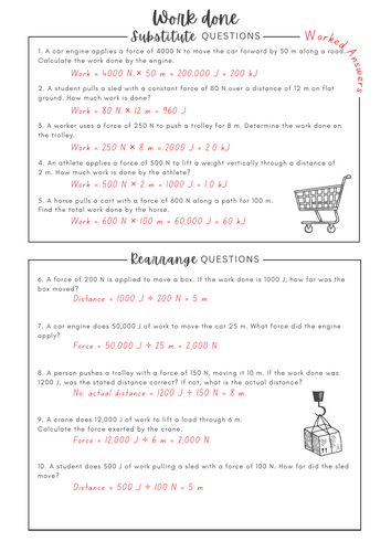 Work done equation - Physics equation worksheet | Teaching Resources
