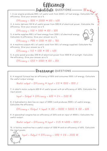 Efficiency equation - Physics equation worksheet | Teaching Resources