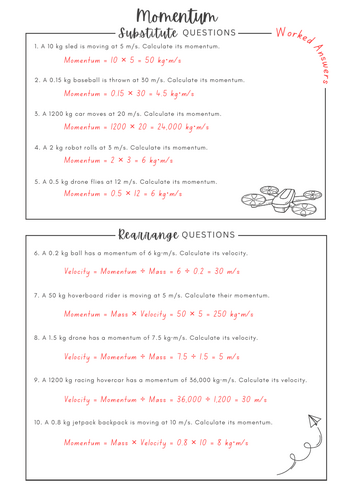 Momentum p=mv equation - Physics equation worksheet | Teaching Resources