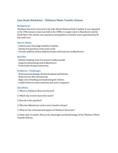 AQA GCSE Geography Provision of Water in the U.K | Teaching Resources