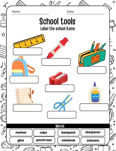 Label the School Tools: Back to School Labeling Worksheets & Activities ...