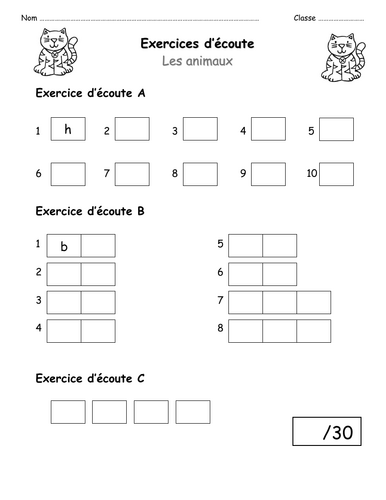 PETS IN FRENCH-LES ANIMAUX A LA MAISON- LISTENING EXERCISES | Teaching ...