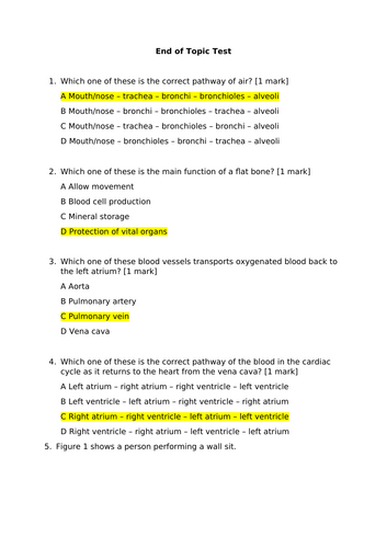 GCSE PE End of Topic Tests | Teaching Resources