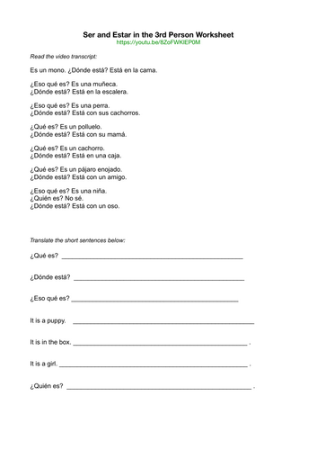 Ser and Estar Questions for Kids | Teaching Resources