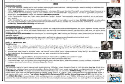 AQA GCSE History - Health and the People - short knowledge organiser ...