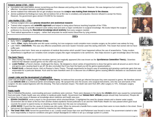 AQA GCSE History - Health and the People - short knowledge organiser ...