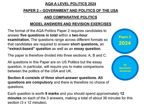 AQA A Level Politics Model Answers - Full Papers - Paper 2 - 2024 ...
