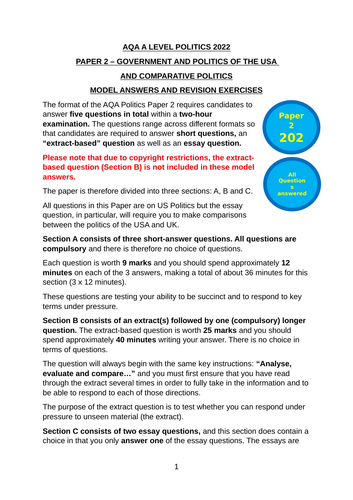 AQA A Level Politics Model Answers - Full Papers - Paper 2 - 2022 ...