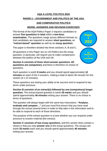 AQA A Level Politics Model Answers - Full Papers - Paper 2 - 2020 ...