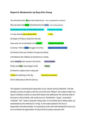 iGCSE ENGLISH LITERATURE "Report to Wordsworth" poetry analysis ...