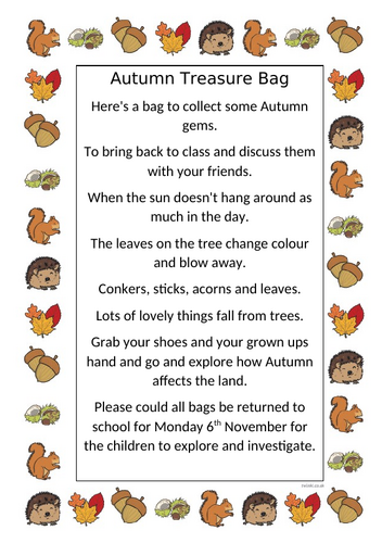 Autumn Treasure Bag template | Teaching Resources
