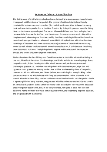 An Inspector Calls - Act 1 The Birlings | Teaching Resources