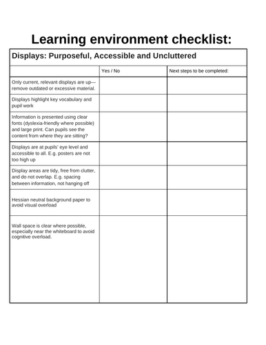 Learning Environment Checklist | Teaching Resources