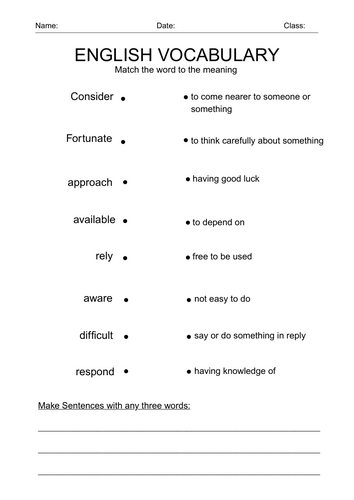 English Vocabulary Practice 1 | Teaching Resources