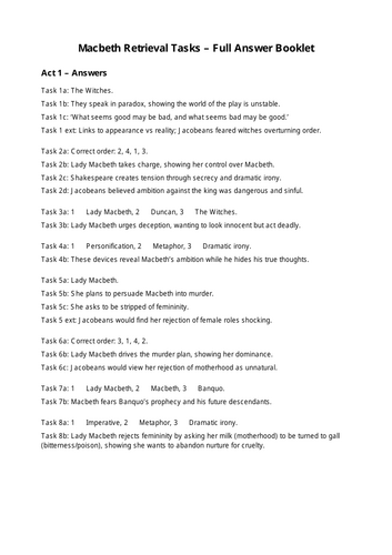 Macbeth Retrieval Starters – 40 Ten-Minute Tasks (Complete GCSE ...