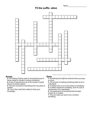 The suffix ation WORKSHEETS and CROSSWORDS | Teaching Resources