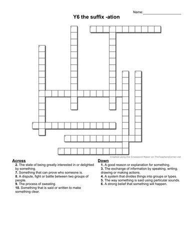 The suffix ation WORKSHEETS and CROSSWORDS | Teaching Resources