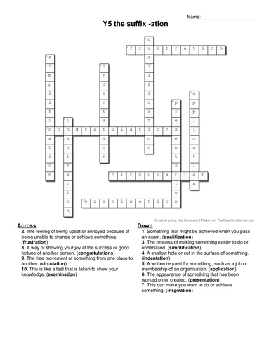 The suffix ation WORKSHEETS and CROSSWORDS | Teaching Resources