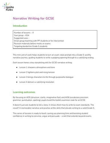Narrative Writing for GCSE - Unit of Work | Teaching Resources