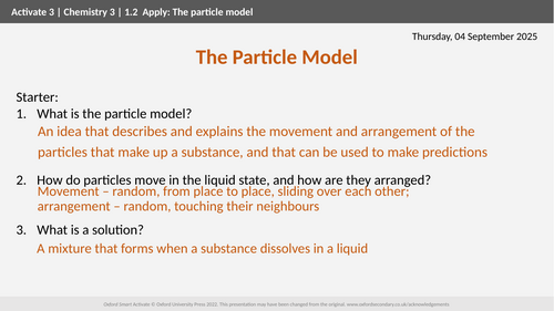 3.1 Particle Model and States of Matter Lessons (Smart Activate 3 ...