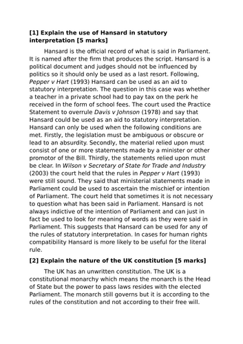A-Level Law: 2024 Statutory Interpretation Question + Model + Plan ...