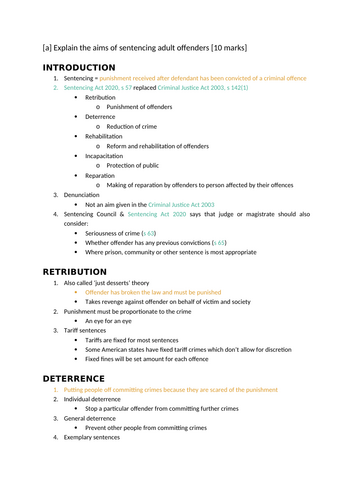 A-Level Law: 2024 Past Paper Sentencing Combination + Model + Plan ...