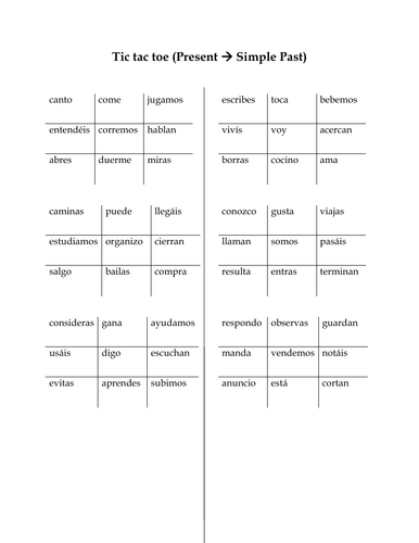 Tic Tac Toe Spanish Past Tense, El Pretérito Indefinido | Teaching ...