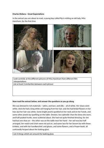 English KS3 SATs 11+ Dickens Miss Havisham Gothic Comprehension ...