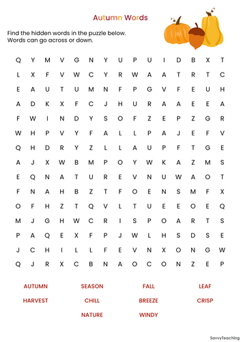 Autumn Word Search Workbook – 20 Seasonal Puzzles for KS1 | Teaching ...