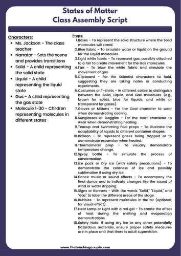 States of Matter - Class Assembly Script | Teaching Resources