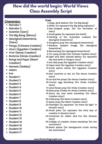 How did the world begin: World Views - Class Assembly Script | Teaching ...