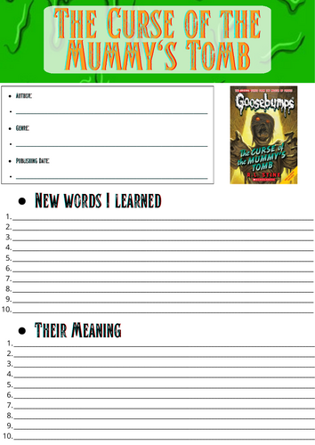 ESL Novel Study - The Curse of the Mummy's Tomb - Goosebumps - R.L Stine | Teaching Resources
