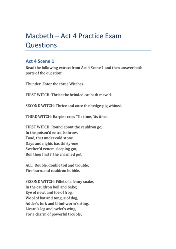 Macbeth Act 4 GCSE Exam Practice Questions: scene-by-scene questions ...
