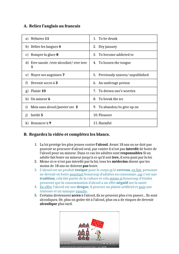 IB - Health - Alcohol/L'alcool | Teaching Resources