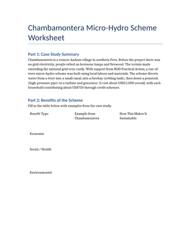 AQA GCSE Geography Sustainable energy use Chambamontera case study ...