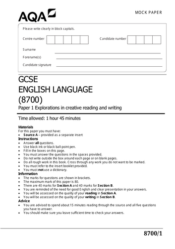 Language Paper 1, Section A, Alex Cold New AQA Specs 2026 | Teaching ...