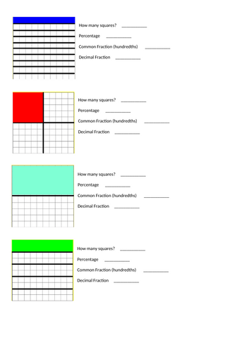 Identify equivalent fractions visually (percentages, common & decimal ...