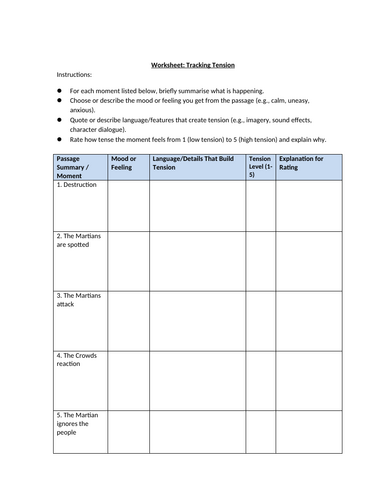 Science Fiction - Suspense and Tension (War Of The Worlds) | Teaching ...