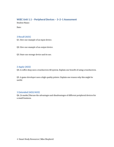 WJEC ICT Unit 1 Assessment Pack of 44 Topics including Student and ...