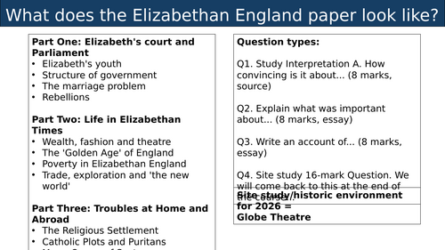 GCSE AQA Elizabethan England, 1568-1603 Specification Guide for ...