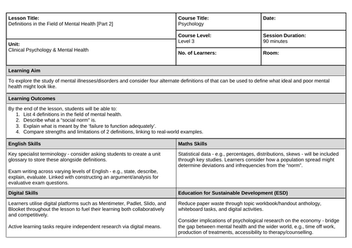 Definitions in the Field of Mental Health Lesson Plans & Worksheets ...
