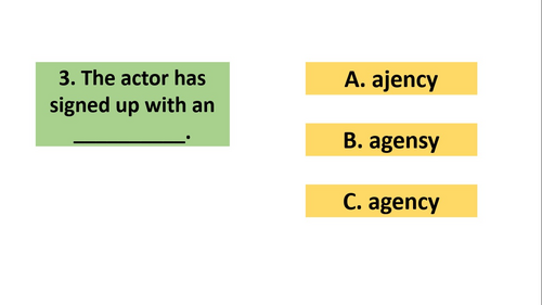 English Spelling Quiz: cy/ sy/ ence/ance endings | Teaching Resources
