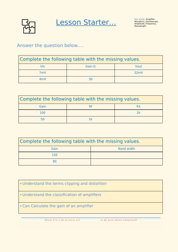 GCSE Electronics Amplifiers L6- presentation, worksheet & videos ...