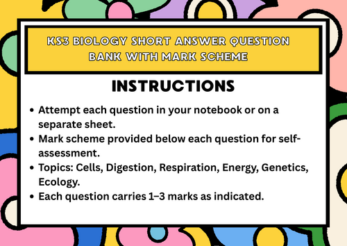 KS3 Biology Short Answer Question Bank with Mark Scheme | Teaching ...