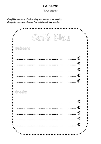 FRENCH TOPICS: AU CAFE -AT THE CAFE-ACTIVITY BOOKLET | Teaching Resources