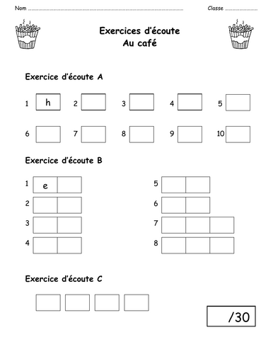 FRENCH TOPICS: AU CAFE-AT THE CAFE-LISTENING EXERCISES | Teaching Resources