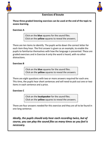 FRENCH TOPICS: AU CAFE-AT THE CAFE-LISTENING EXERCISES | Teaching Resources
