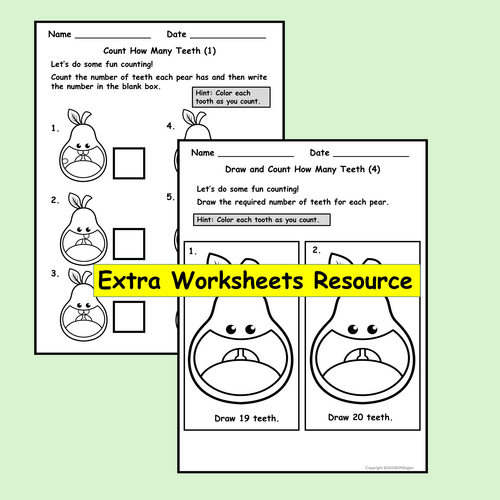 Pears Fruit Teeth Counting to 10 and 20 Tens Frames Mats Worksheet ...