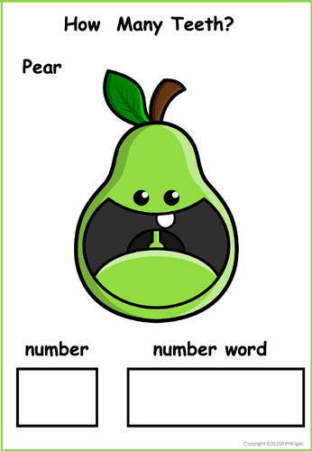 Pears Fruit Teeth Counting to 10 and 20 Tens Frames Mats Worksheet ...