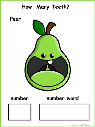 Pears Fruit Teeth Counting to 10 and 20 Tens Frames Mats Worksheet ...